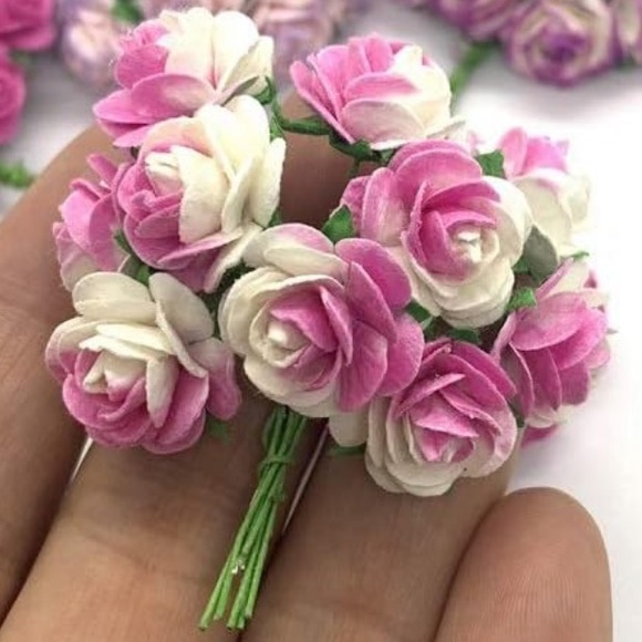 Office | 72 Pink White Handcrafted Mulberry Paper Craft Flowers 15 ...